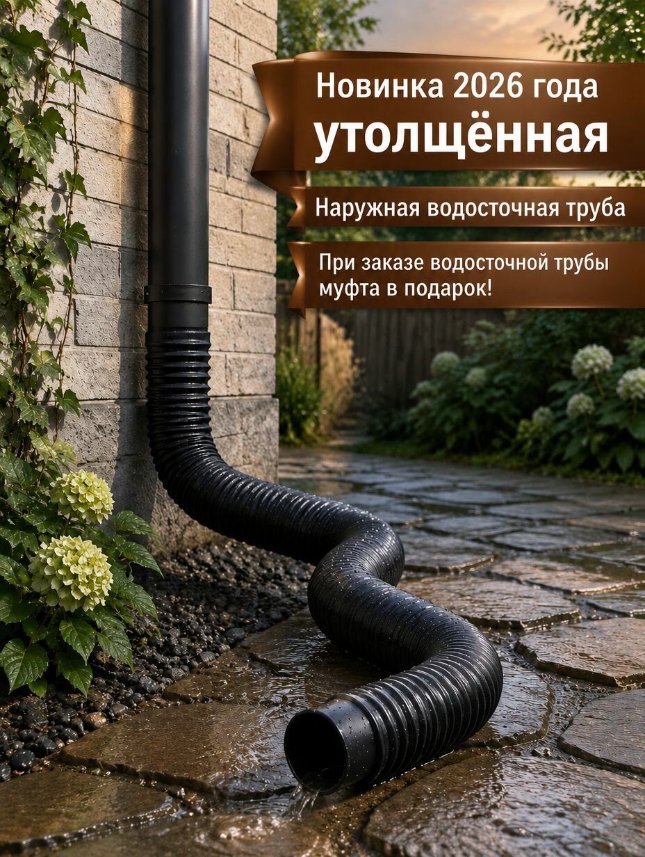 Гофрированная выдвижная водосточная труба 8/10 см, удлинитель водостока до 150 см, гибкая морозостойкая для защиты фундамента дома, 3 цвета