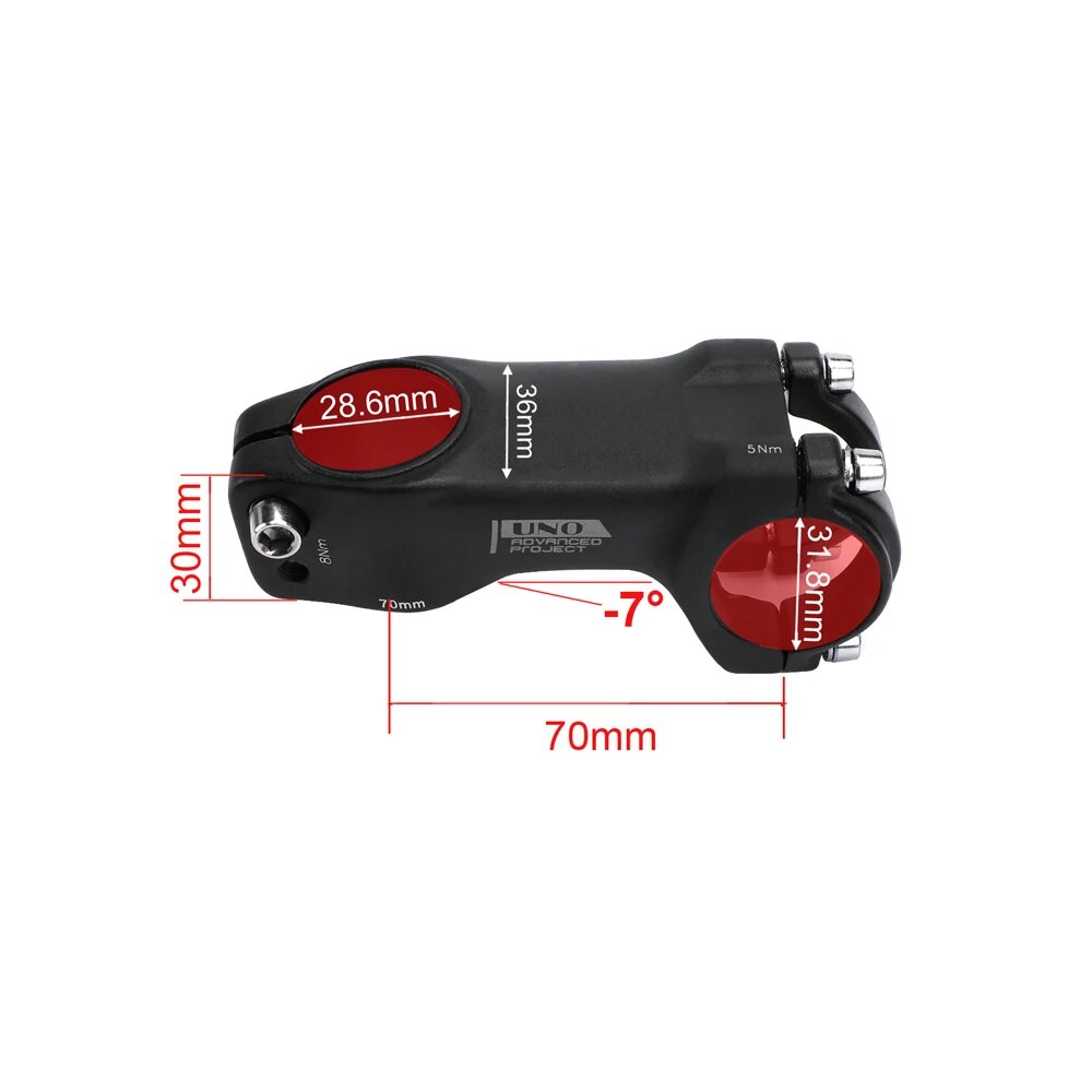 UNO Вынос руля для велосипеда -7 градусов 31,8 мм песочно-черный 70-120 мм Красный, -7 stem 31.8x70mm