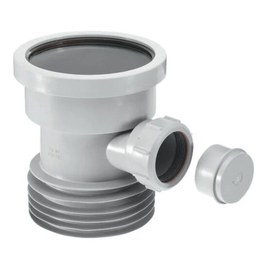 Муфта Mcalpine MRDC1D-GR, L=156 мм с манжетой и отводом 40 мм, 110 мм под раструб. соед, выход внутрь 110 мм трубы