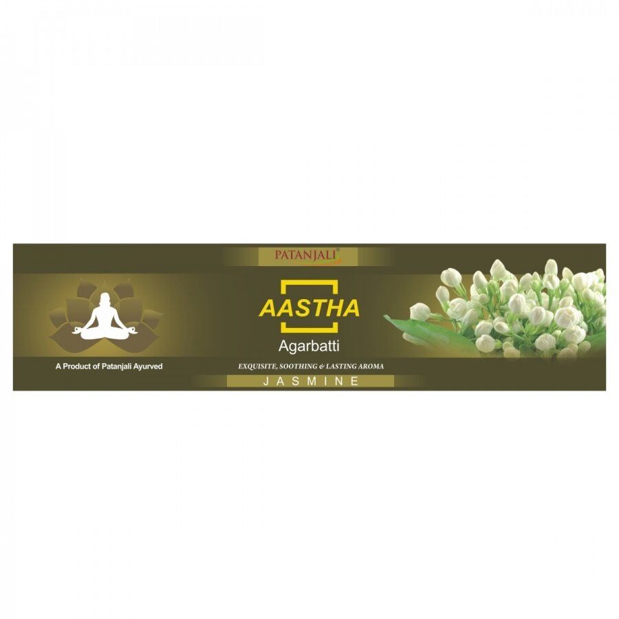 Aastha agarbatti JASMINE, Patanjali (Аастха благовония жасмин, Патанджали), пакет, 18 палочек.