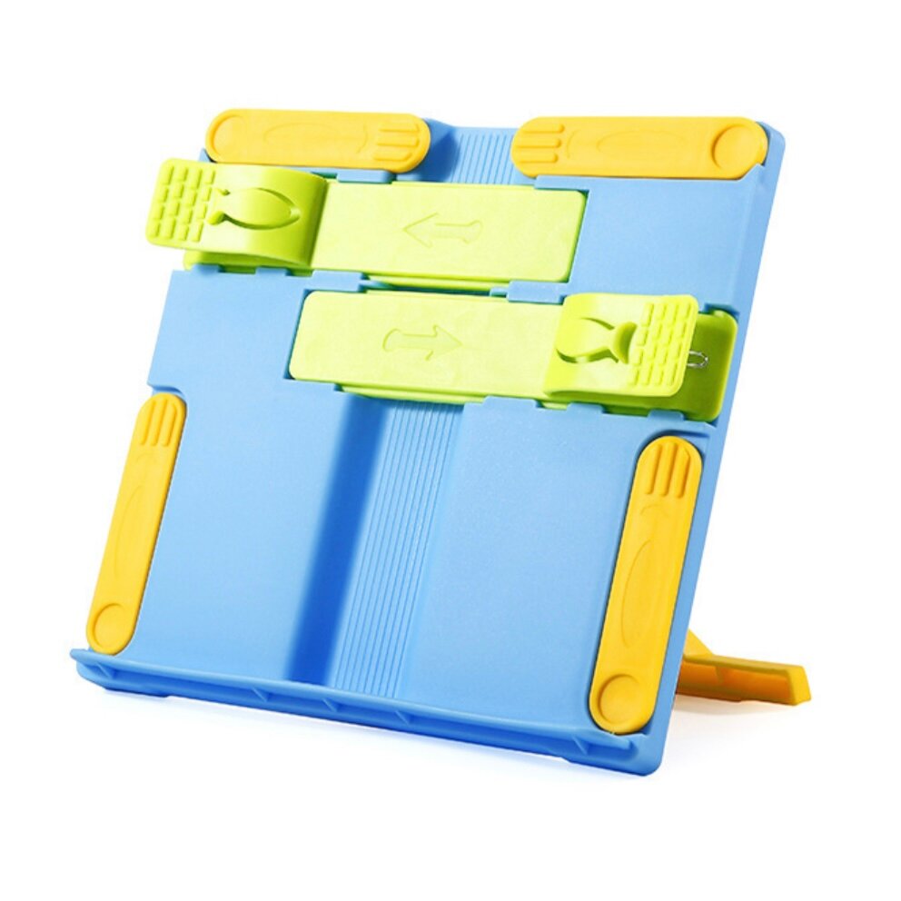 Подставка для книг, учебников, журналов с боковыми зажимами, регулируемый наклон, пластик, голубая