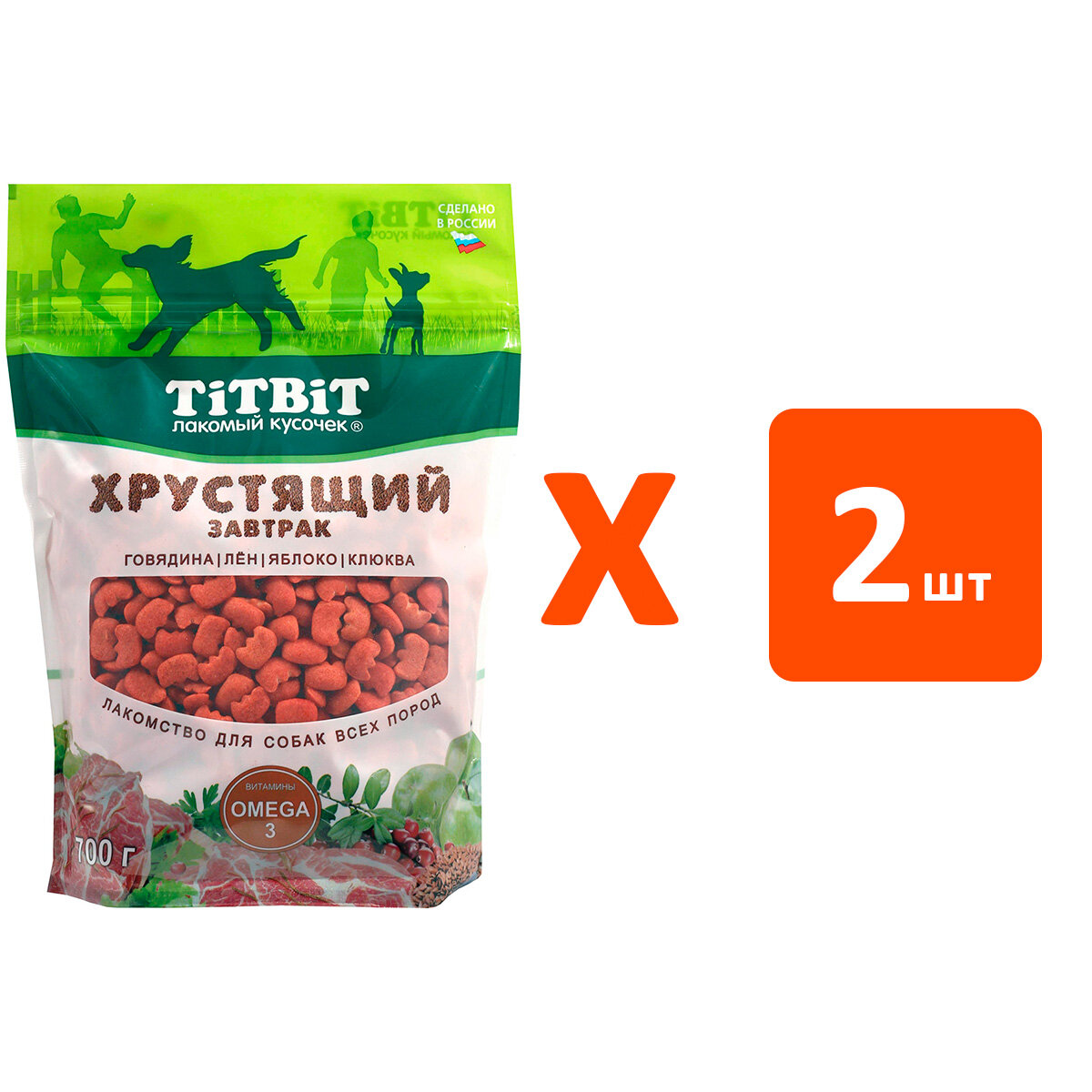 Лакомство TIT BIT хрустящий завтрак для собак всех пород с говядиной 700 гр (1 шт х 2)