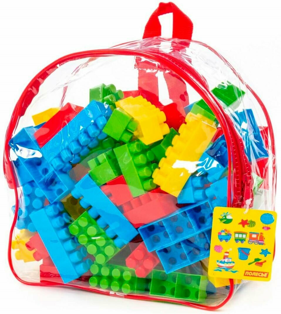 Конструктор пластиковый большой "Гигант" для детей, развитие мелкой моторики и воображения, игровой набор из 100 цветных деталей в рюкзаке, микс