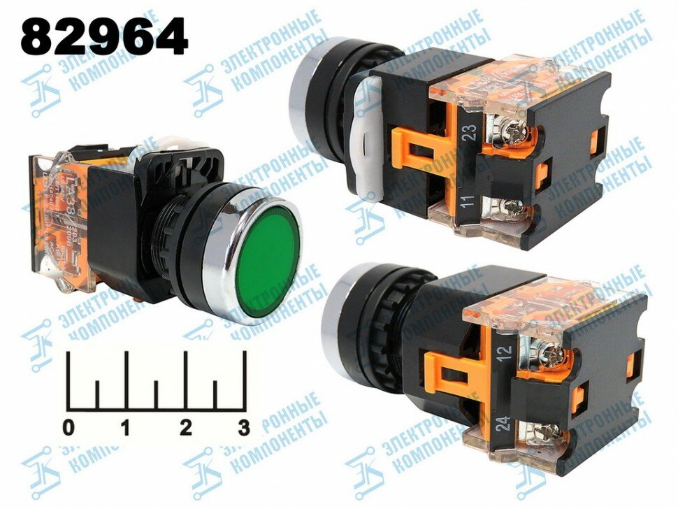 Кнопка 220/10 220V 10A LA38-11DT зеленая без фиксации (LA38-11/203)