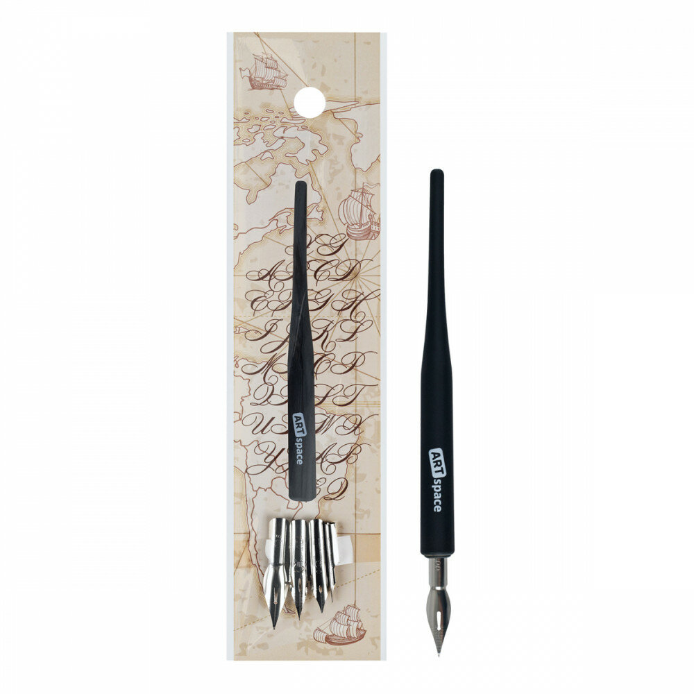 Перья каллиграфические ArtSpace остроконечные 4шт с держателем в пакете 1 шт
