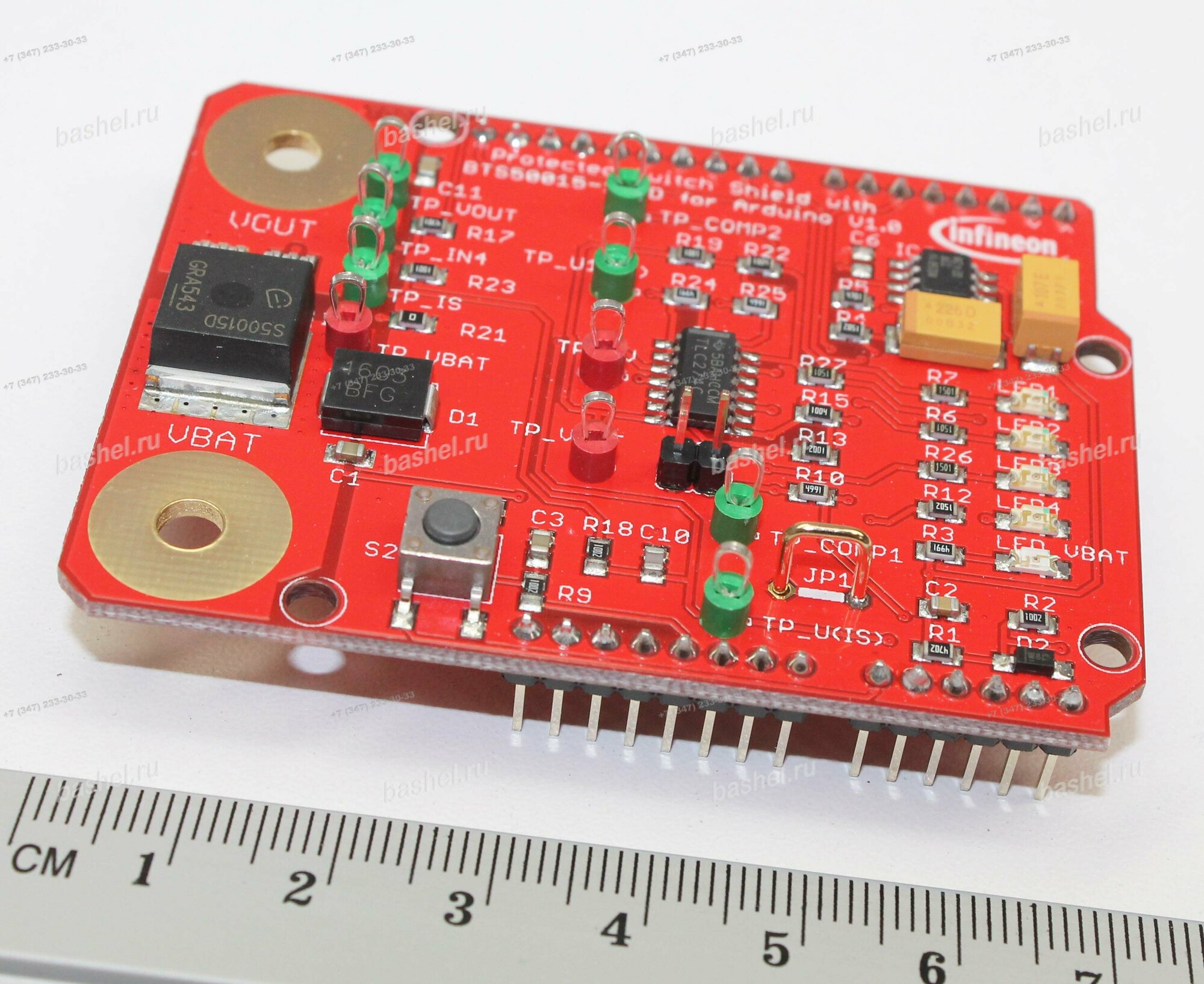 SHIELDBTS500151TADTOBO1, Плата расширения, Infineon, на основе интеллектуального одноканального High-Side переключателя