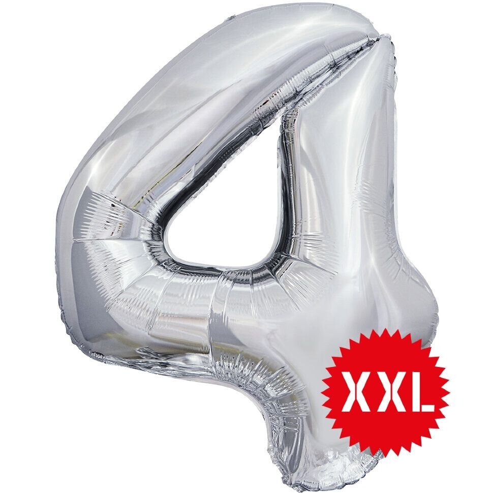 Шар (50'/127 см) Цифра, 4 Гигант, Серебро, 1 шт. в упак.