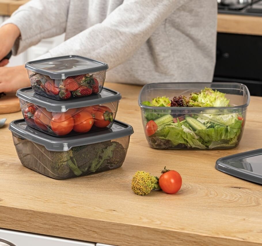 Набор контейнеров 4 шт. квадратных (0,25л+0,5л+0,9л+1,5л) прозрачный АК674 арт. 103472