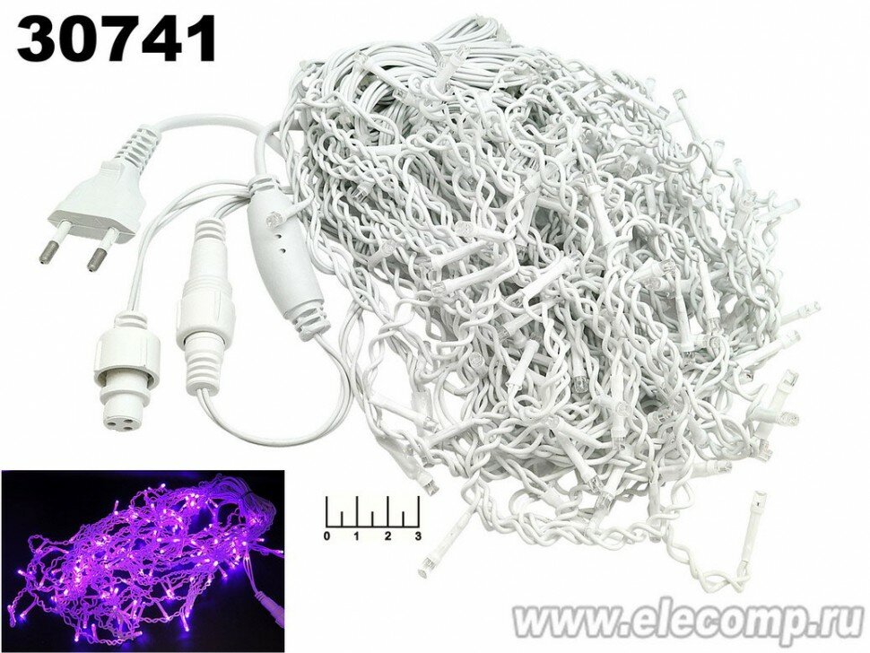 Гирлянда 160 светодиодов бахрома фиолетовая 0.6*3м (белая нить) для улиц удлиняется