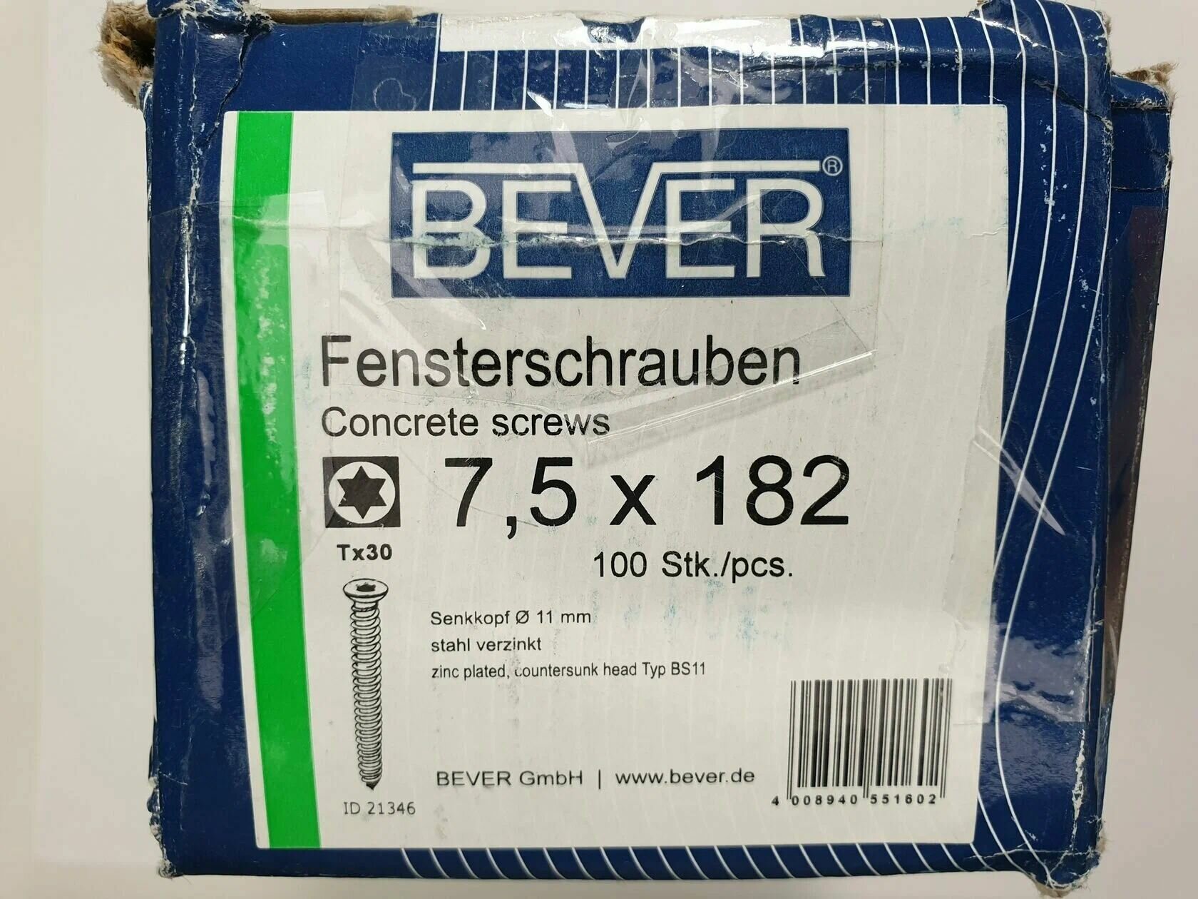 Анкер-шуруп по бетону (нагель) 7,5x182 (100 pcs) TX30 BEVER, Германия