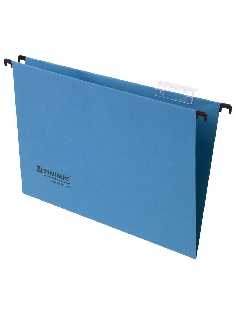 Подвесные папки А4/Foolscap (406х245 мм), до 80 листов, комплект 10 шт, синие, картон, BRAUBERG