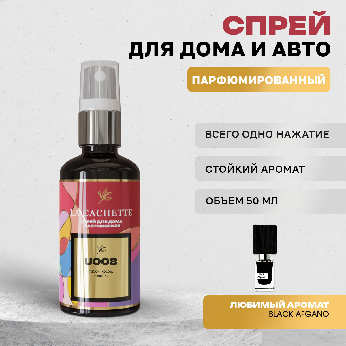 Парфюм для авто и дома La Cachette U008 Black Afgano, 50 мл спрей