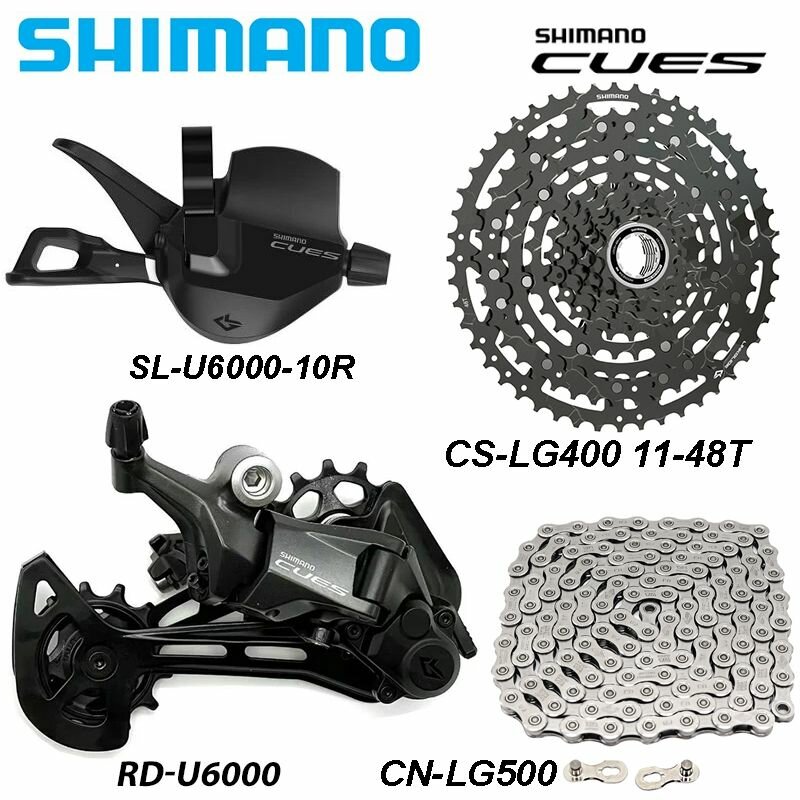 Shimano Cues U6000, группа 1x10, переключение SL-R/RD (С окна), кассета CS-LG400 11-48T, цепь CN-LG500 122L, Комплект для переключения скоростей велосипеда (набор из 4 шт.)