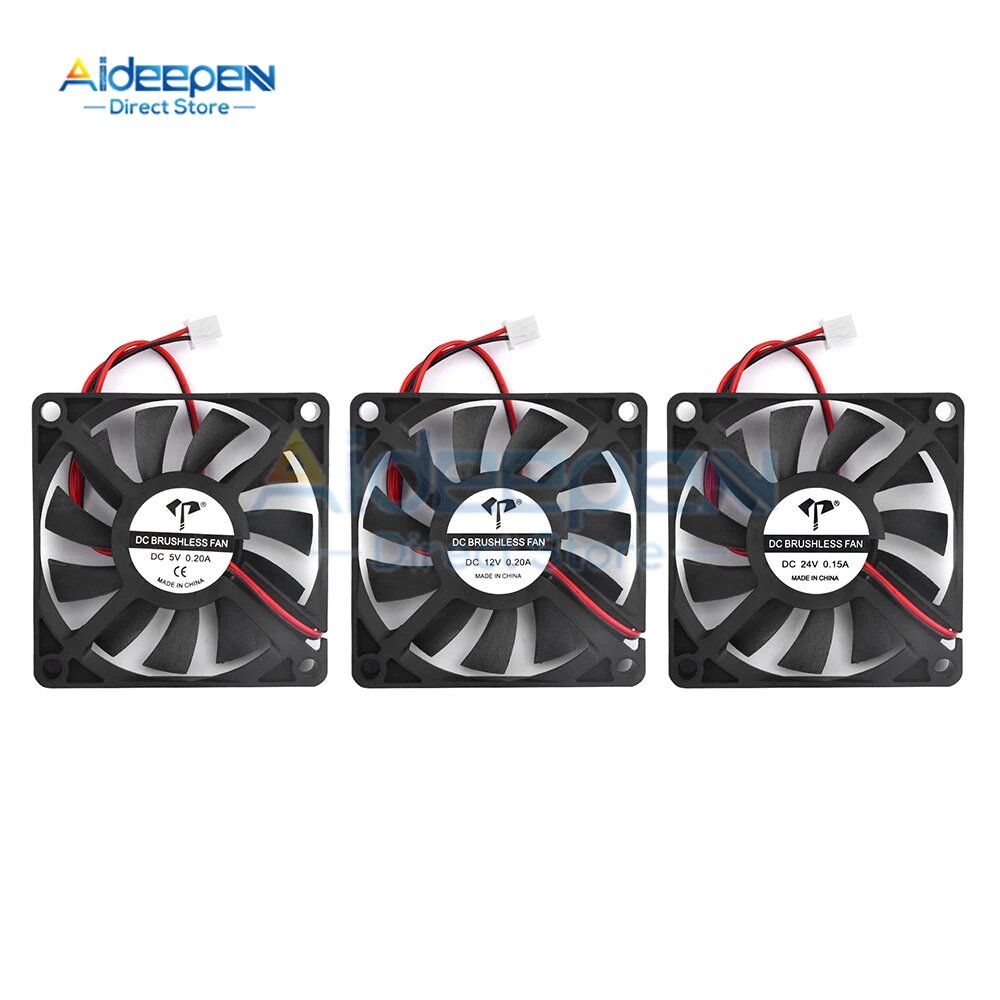 7010 5 В 12 В 24 В 0,15 А 0,2 А Охлаждающий вентилятор Бесшумный охлаждающий вентилятор постоянного тока Промышленный вентилятор Охлаждающий вентилятор Детали 3D-принтера 2 контакта 7 см * 7 см
