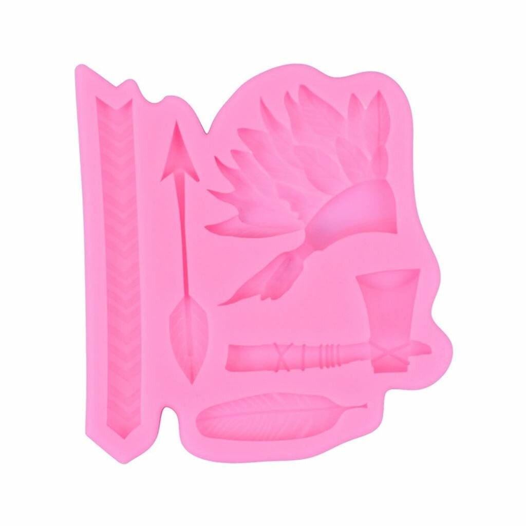 Индийский головной убор, топор из перьев, лук и стрелы, Силиконовая форма-Розовый