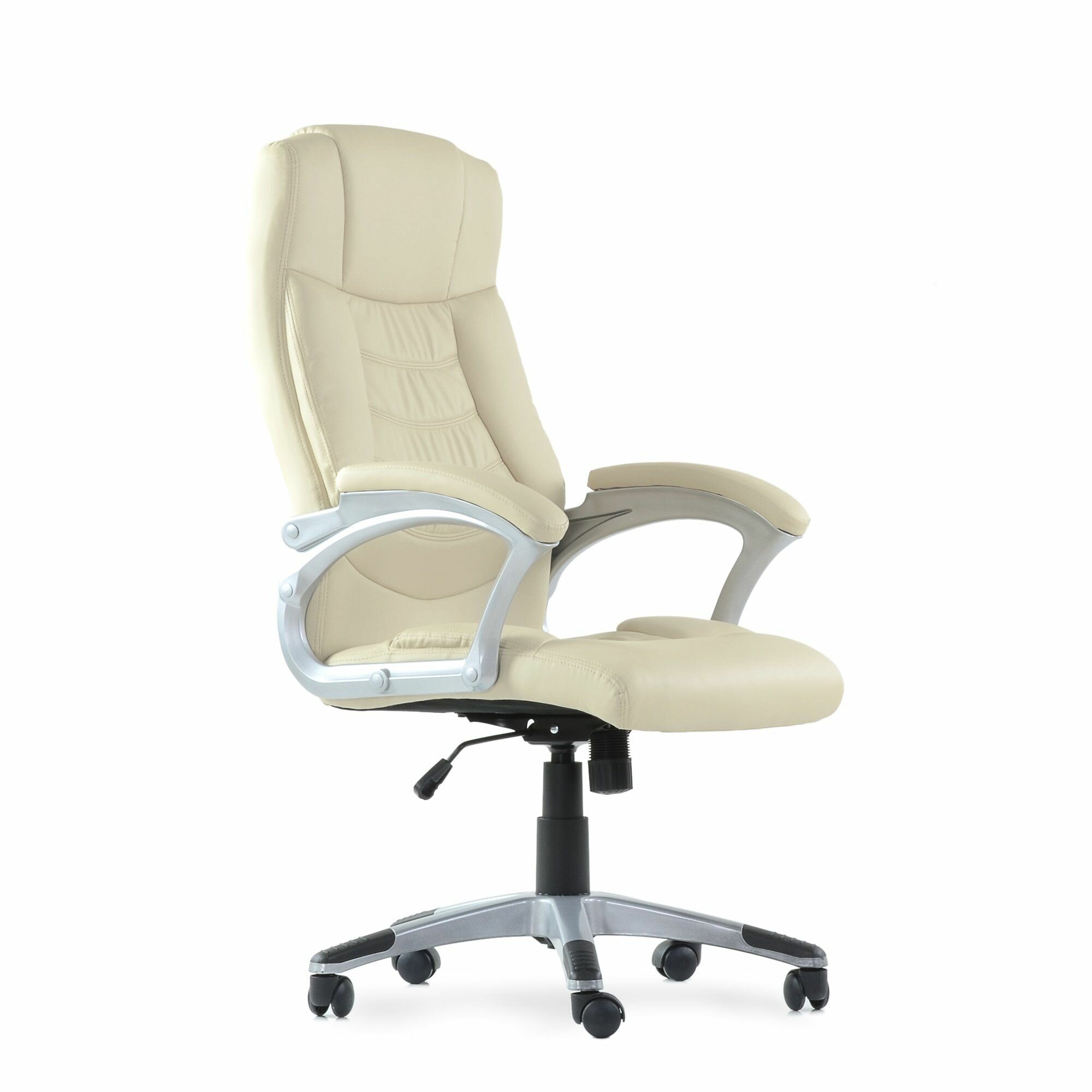 Кресло компьютерное K-7 PU-27 Barneo бежевый, пластик, мягкое сиденье, с подлокотниками