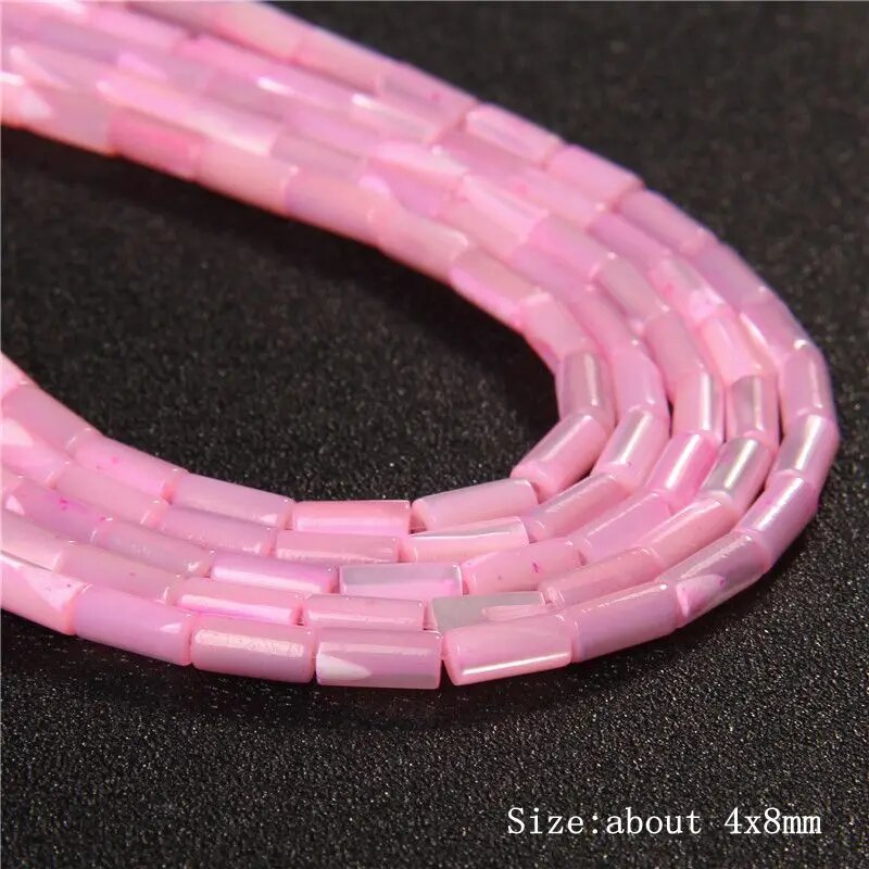 Розовые перламутровые бусины Tube 4x8mm