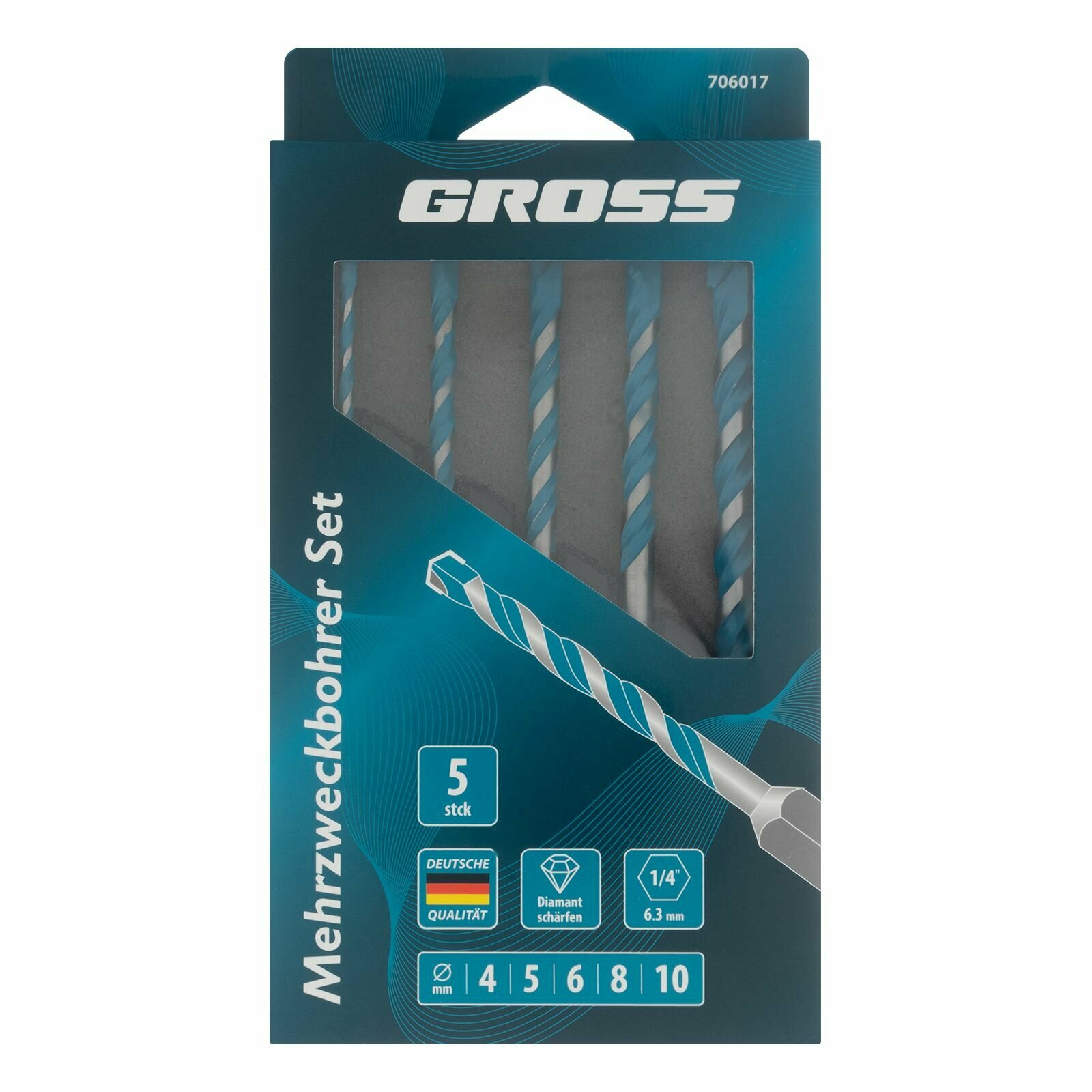 Набор сверл универсальных, Multipurpose PRO, 6-гр. хвостовик, 4-10мм, 5шт // Gross 706017