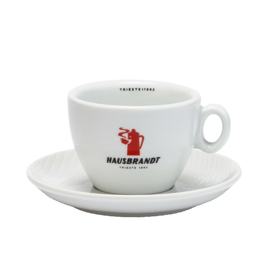 Чашка для кофе с блюдцем, кофейная пара, Hausbrandt, красный логотип, 185 мл, 1 шт