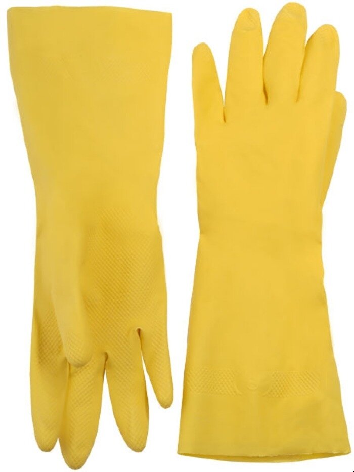 Перчатки хозяйственные Komfi / Комфи 888 с х/б напылением, с рельефной поверхностью, желтые, латексные, размер M / товары для дома
