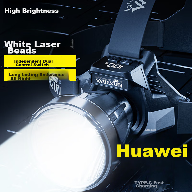 Warsun Aurora Headlamp, Motion-Sensing, for Beach Combing, Head-Mounted, High-Intensity, Rechargeable, Long-Range, Waterproof, Work Light, Mining Lamp, Fishing Head-Mounted