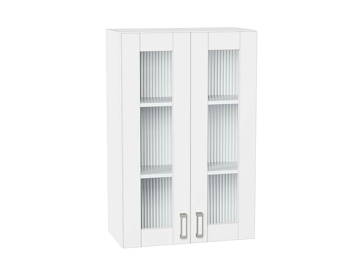 Шкаф верхний с 2-мя остекленными дверцами Лофт, цвет фасада White Silk, цвет каркаса Белый, стекло Magic Moru V, 920*600*320 мм