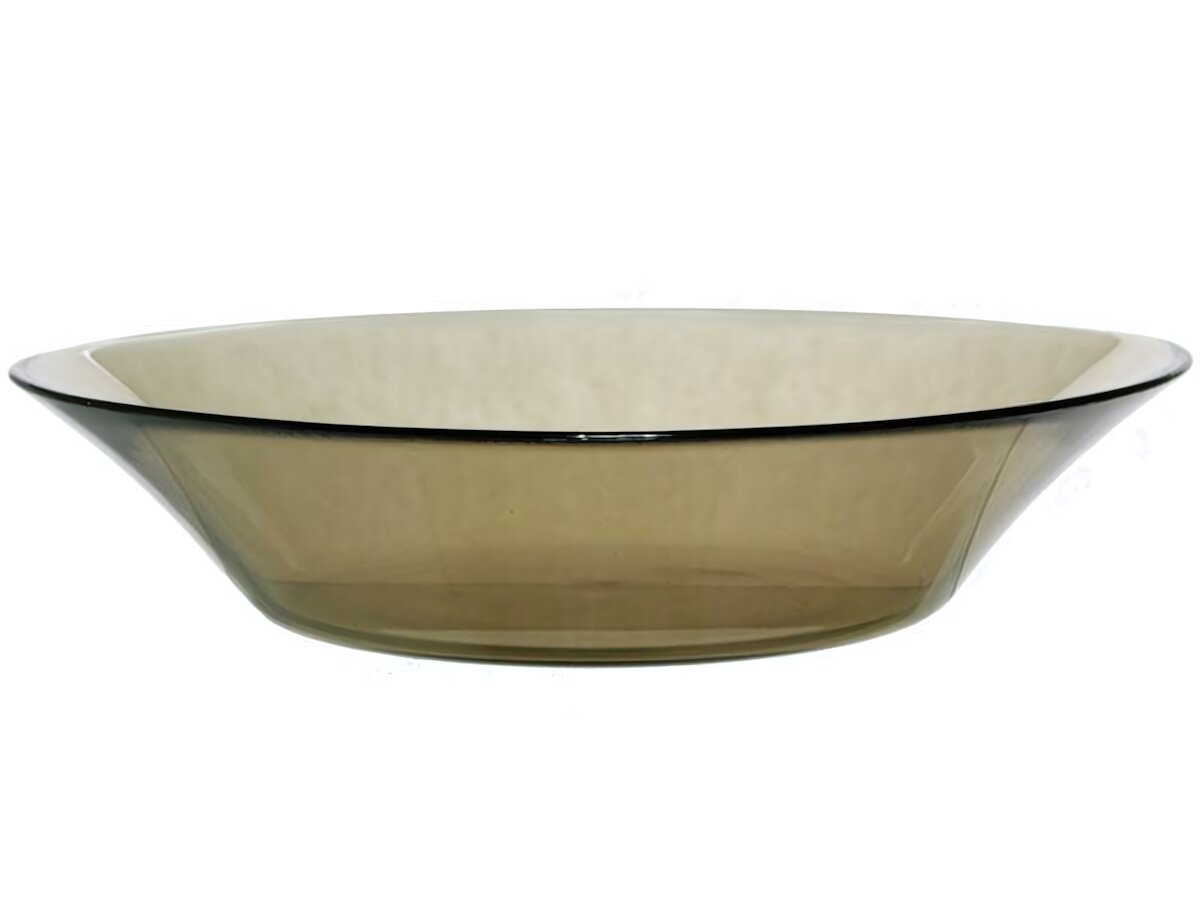 Суповая тарелка «Броунз» из стекла, 220 мм, прозрачная коричневая с чёрной окантовкой