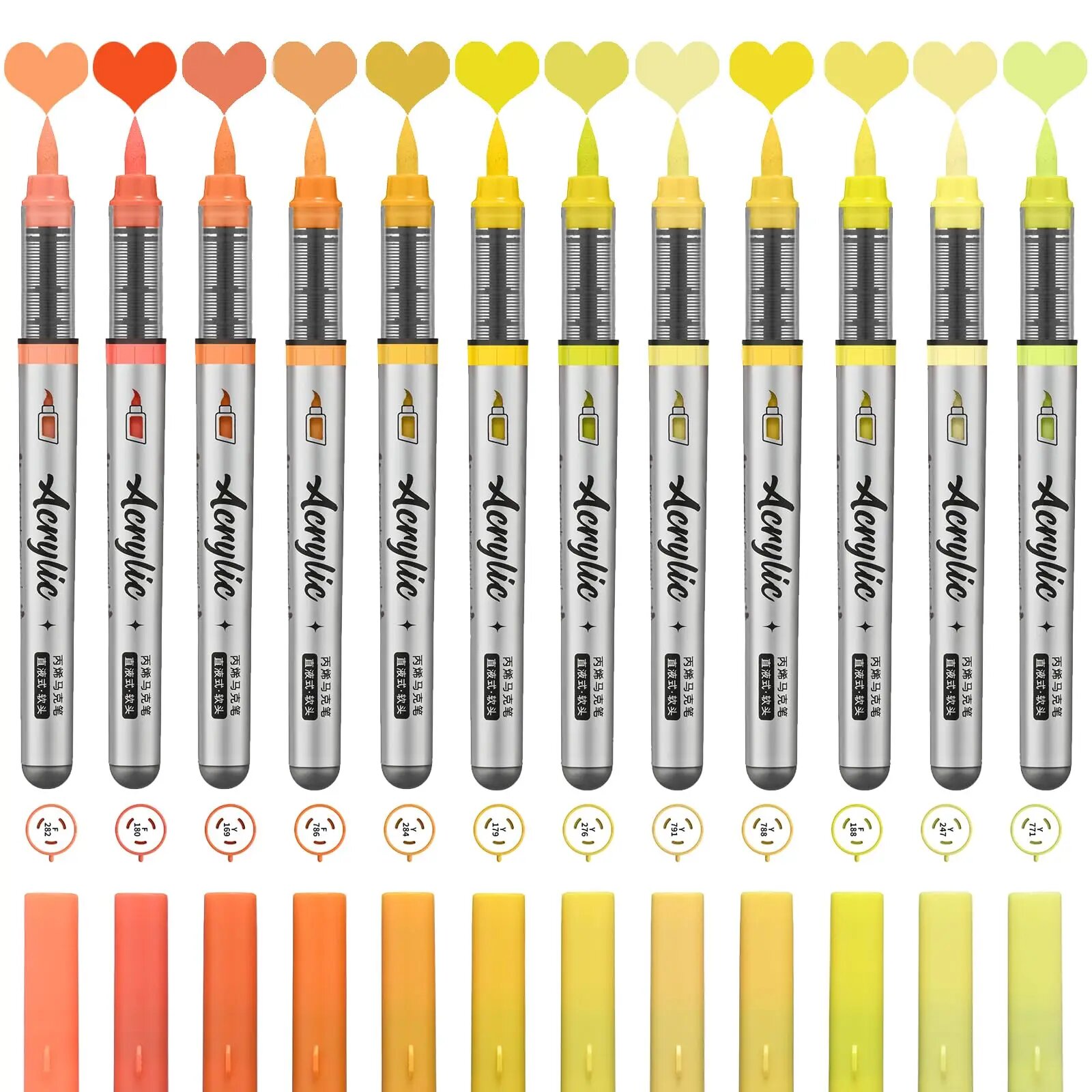 Акриловые маркеры 12 шт, Yellow Orange series