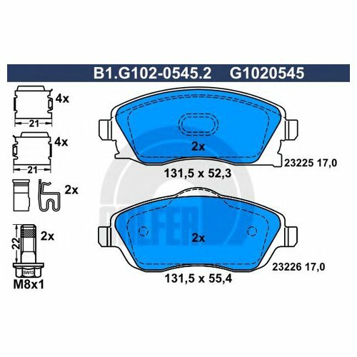 Комплект передних тормозных колодок Galfer B1G10205452 для Opel Combo, Corsa, Meriva, Tigra