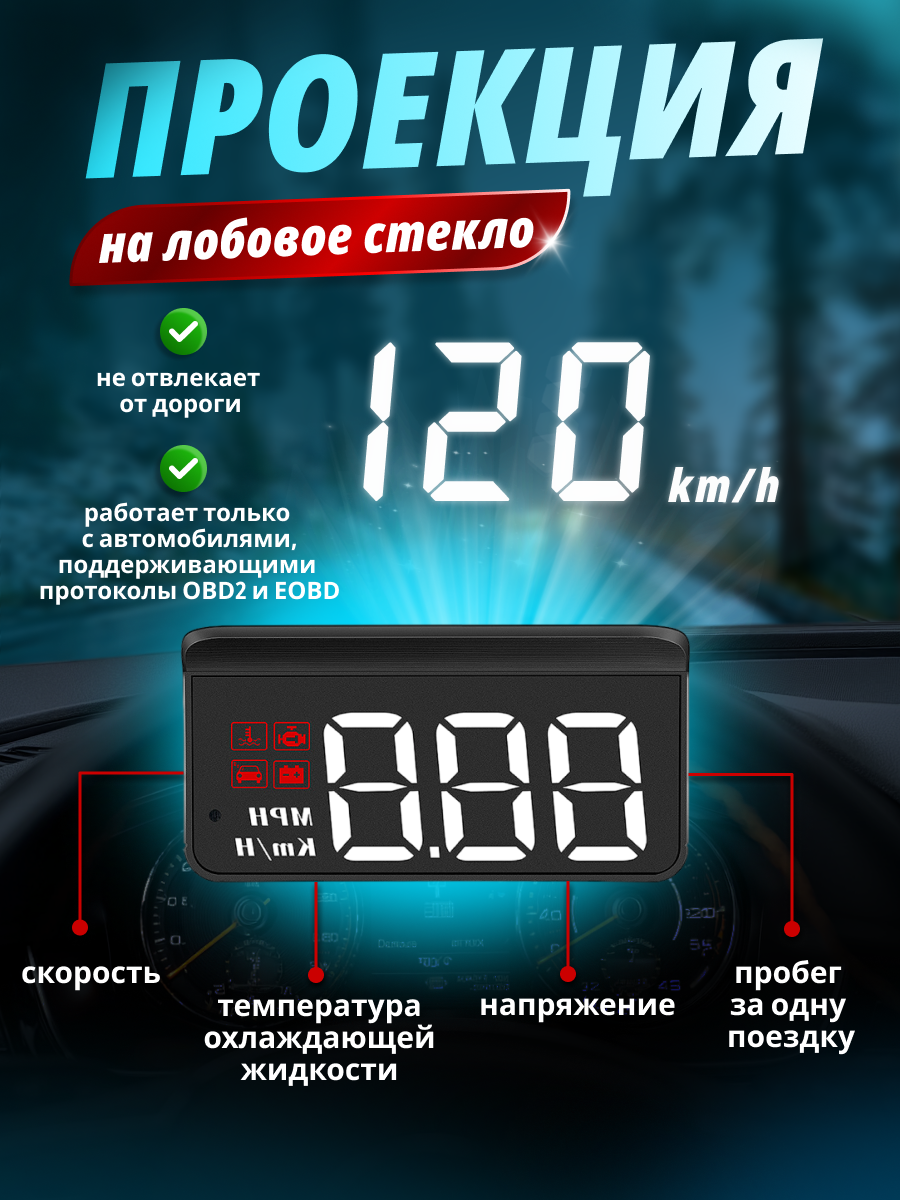 Проектор скорости на лобовое стекло, проектор HUD-дисплей для комфортного вождения