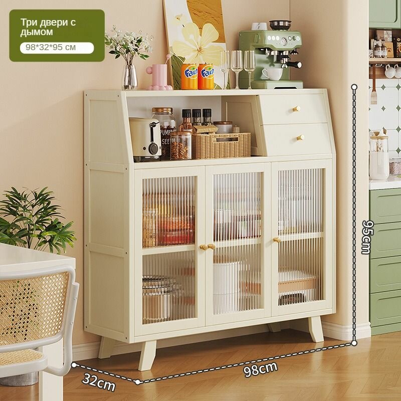 Кремовый напольный буфет для кухни, стеллаж для хранения, шкаф для посуды, напольный шкаф у стены