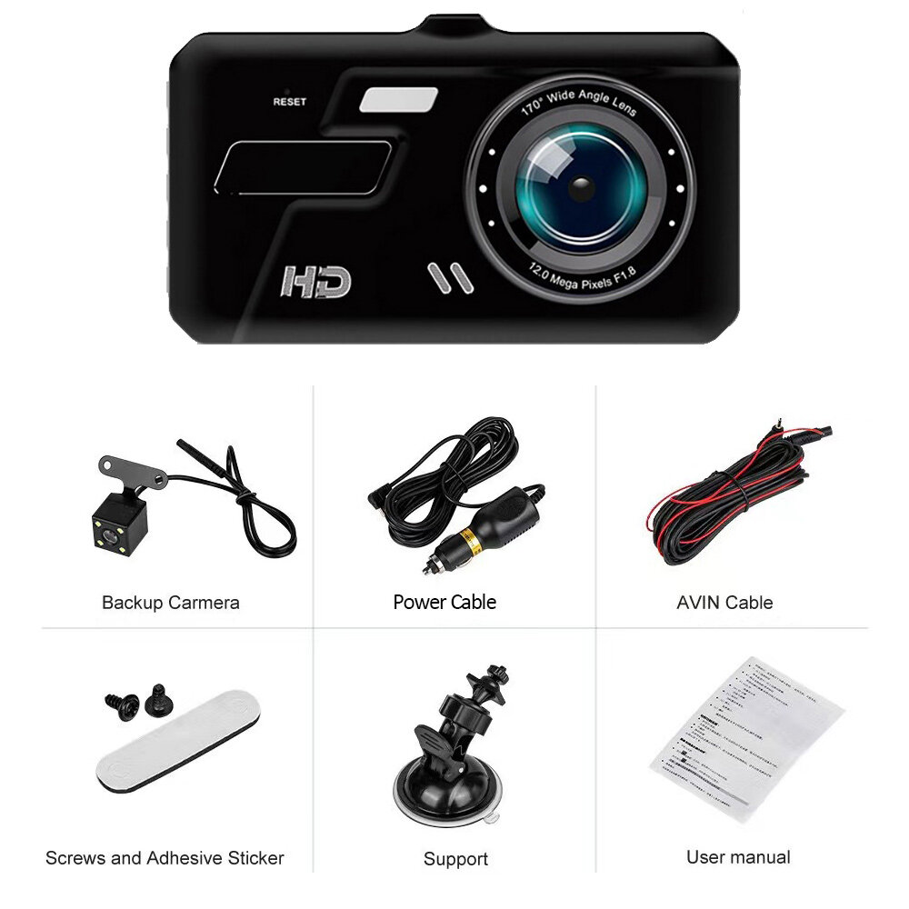 4-дюймовый сенсорный экран видеорегистратор автомобильный видеорегистратор с дополнительной камерой заднего вида ночное видение встроенный микрофон для автомобилей