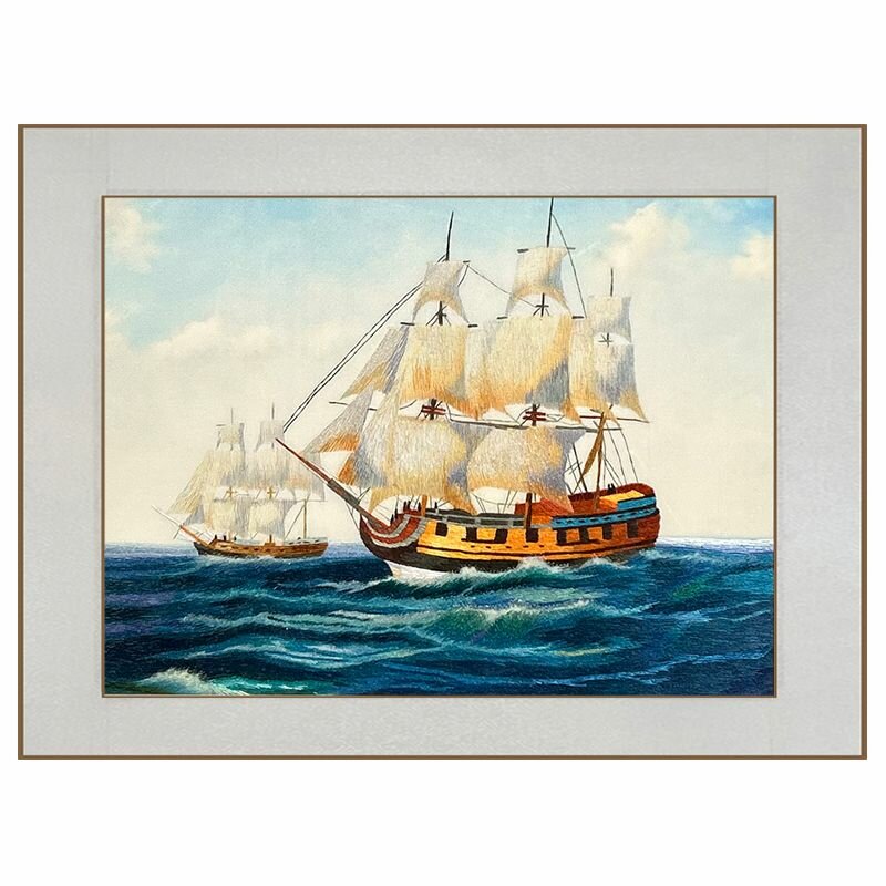 Картина <Плавание вдаль> ручная шелковая вышивка с деревянной рамой