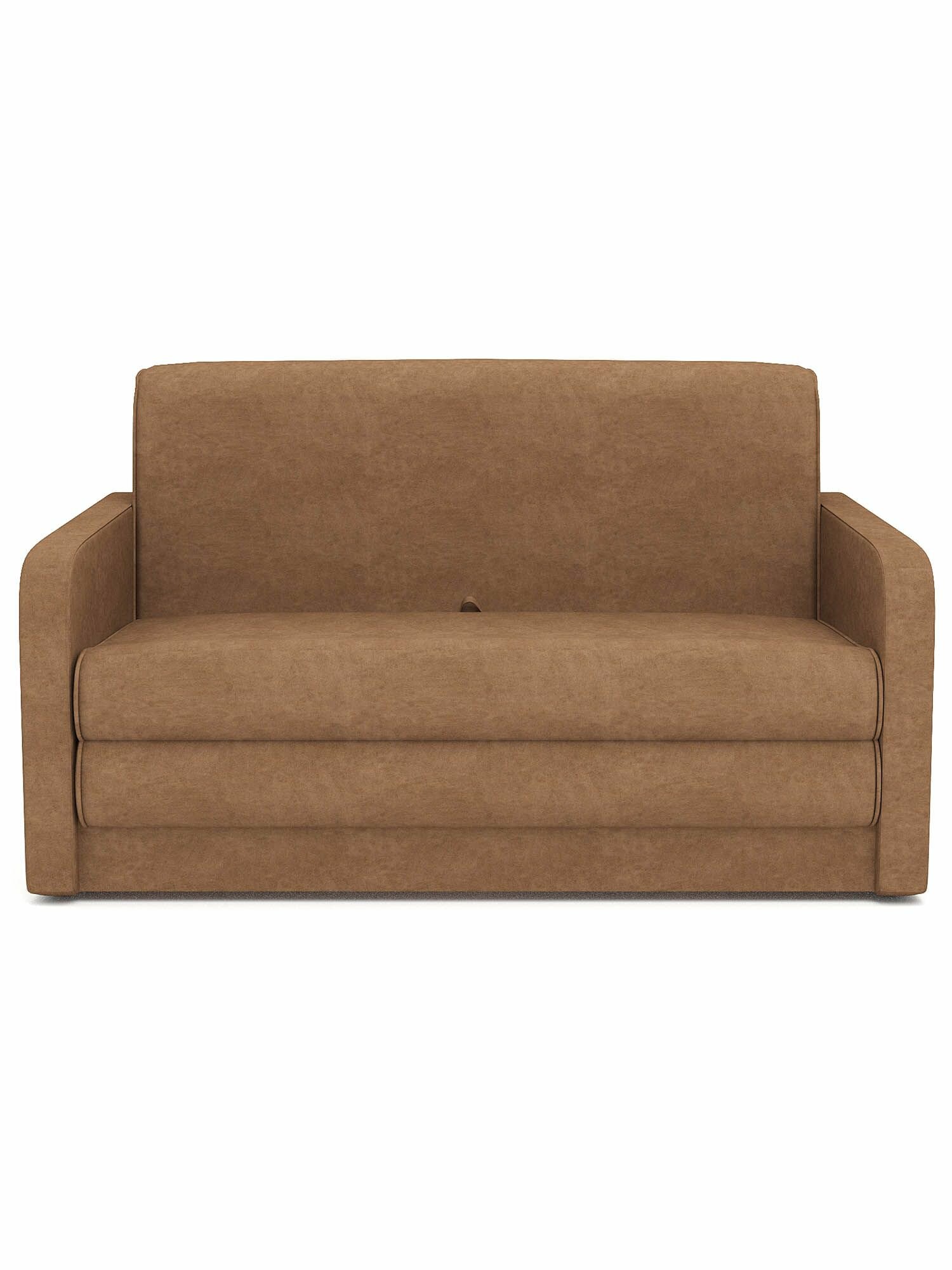 Диван раскладной двуспальный 140 см, мягкие локти, флок светло-коричневый #88 / олмп