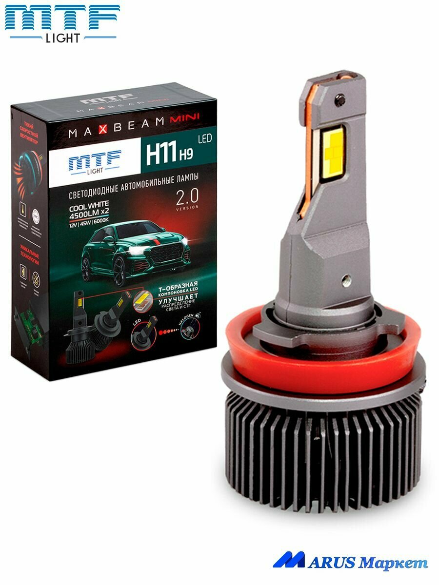 Светодиодные лампы MTF Light H9 серия MaxBeam MINI 12В, 45Вт, 6000K