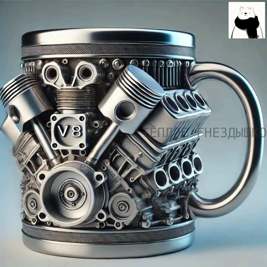 Кружка Механический Штурм : 3D-двигатель V8, пищевая смола, для гаража и офиса