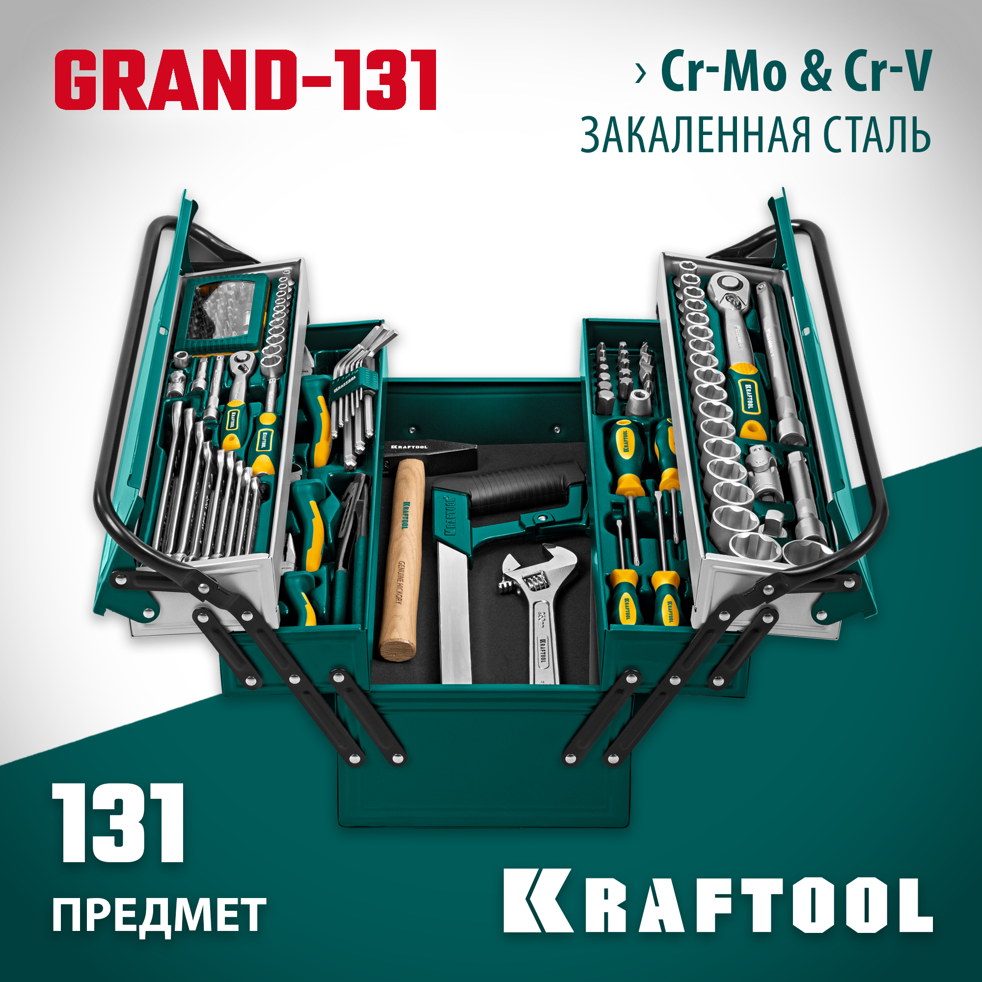KRAFTOOL GRAND-131, 131 предм, (1/2″+1/4″), универсальный набор инструмента (27978-H131)