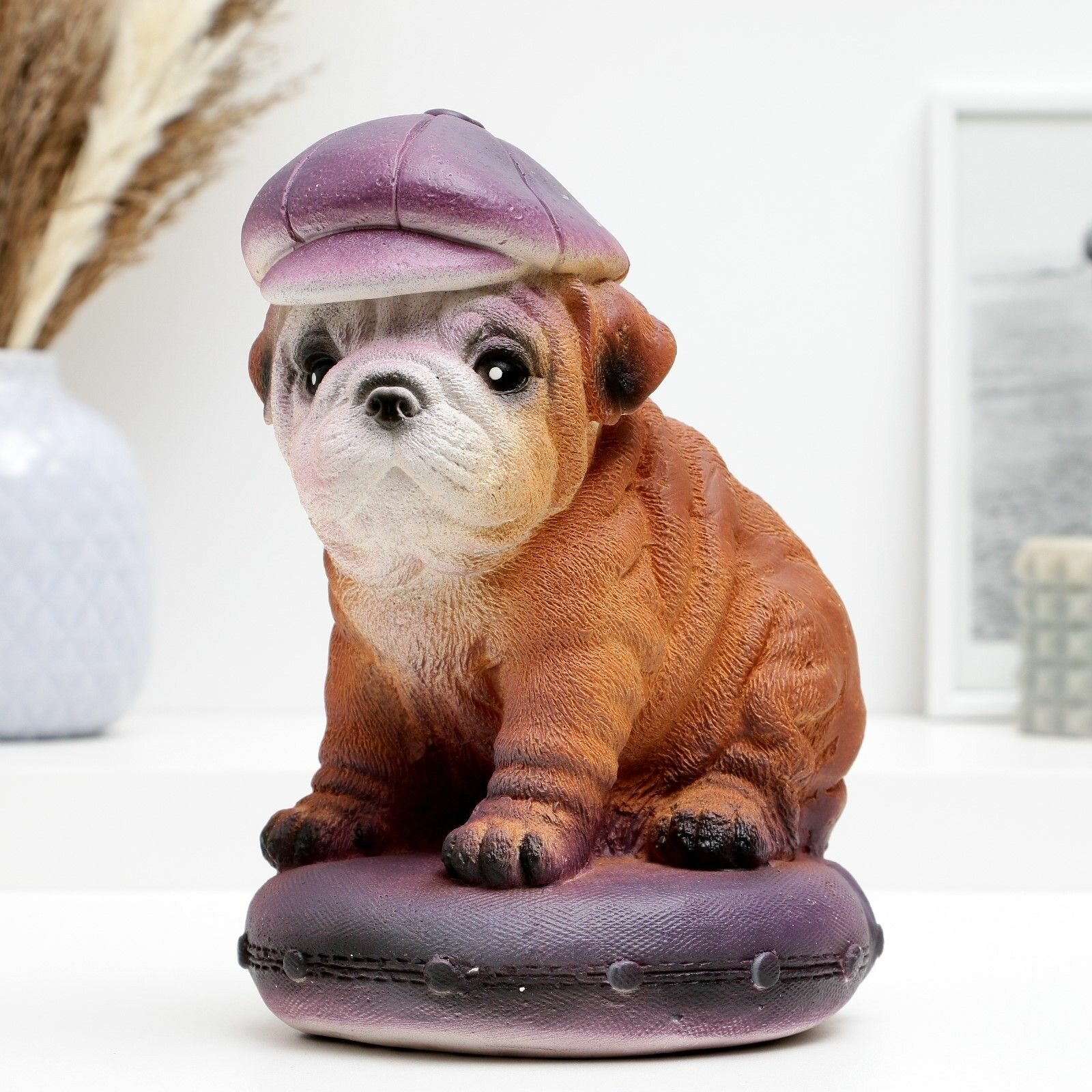 Копилка для денег Собака в кепке , гипс, 19 см