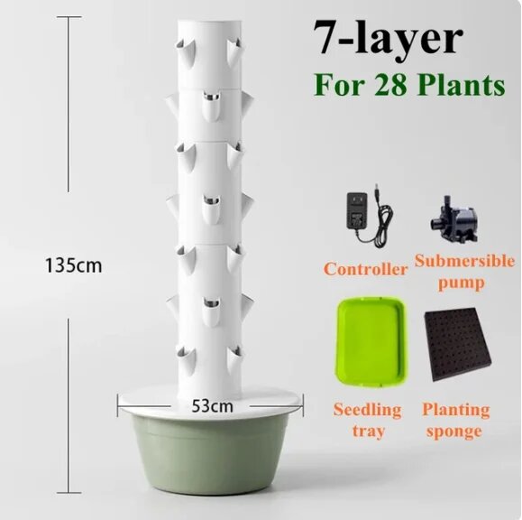 Гидропонная башня для дома Зеленый, светло-зеленый, 9Layers 36holes