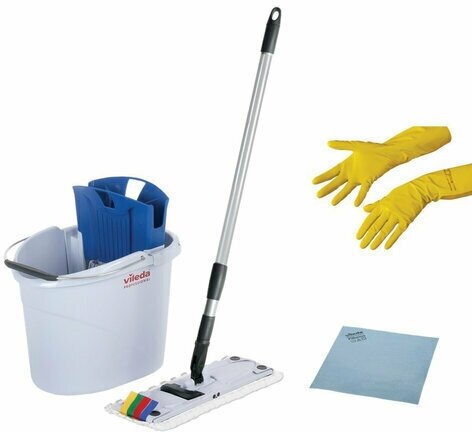 Набор для уборки VILEDA "УльтраСпидМини": держатель, МОП 602119, черенок, ведро с отжимом, дозатор, 143566