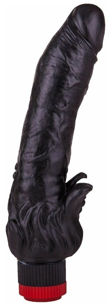 Чёрный вибратор с клиторальными лепестками - 18,5 см.