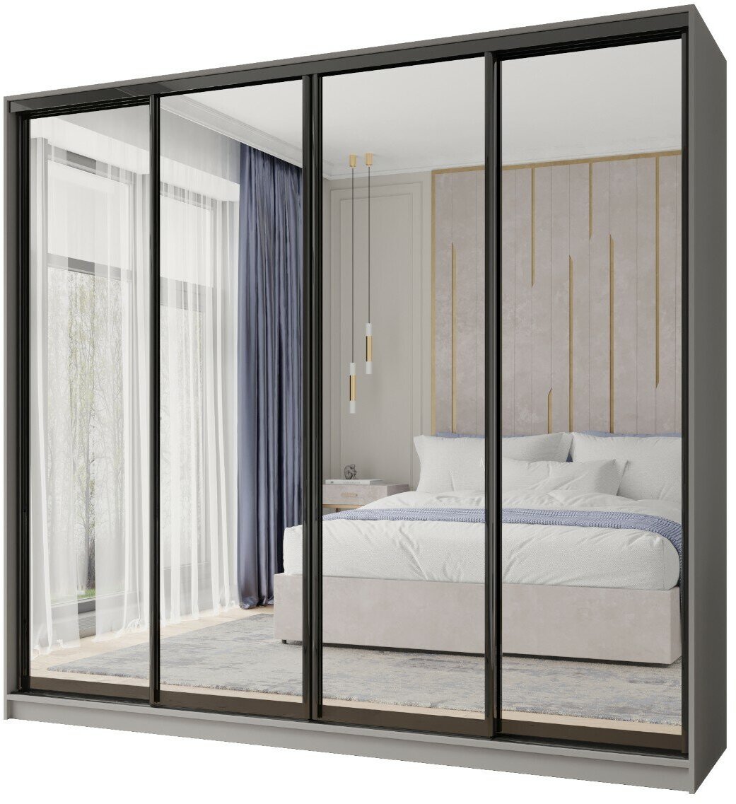 Шкаф купе, для одежды Зигмунд 4, Легкомаркет, 250х45х220, белье/платье/платье, графит, профиль глянец черный, с зеркалом