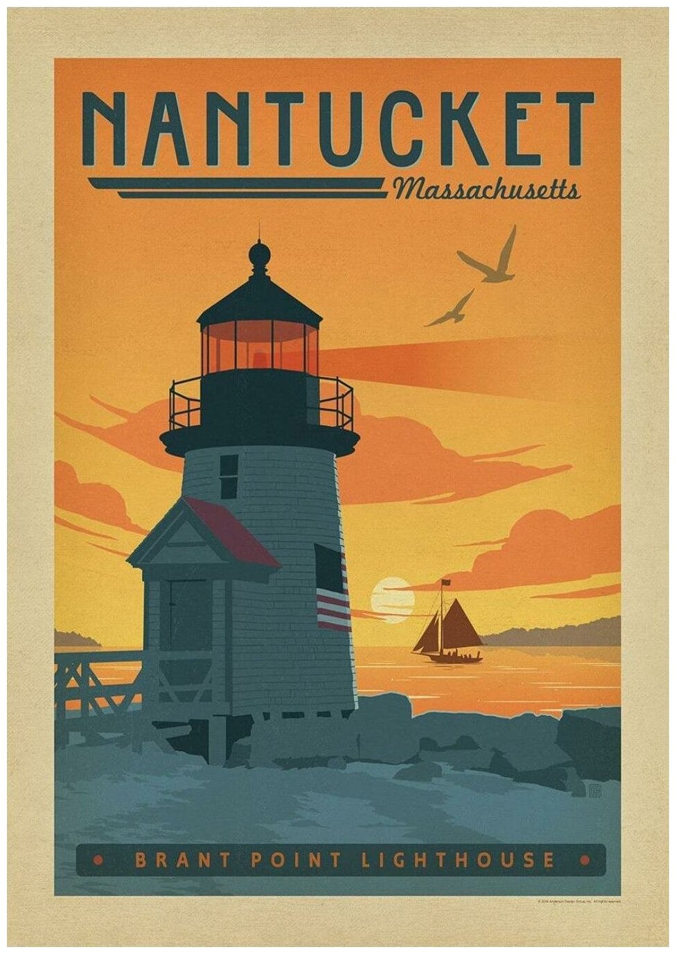 Постер / Плакат / Картина Маяки - Маяк в Массачусетс 60х90 см в подарочном тубусе