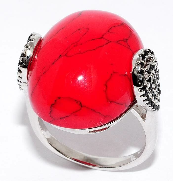 Кольцо, серебро, 925 проба, коралл, фианит