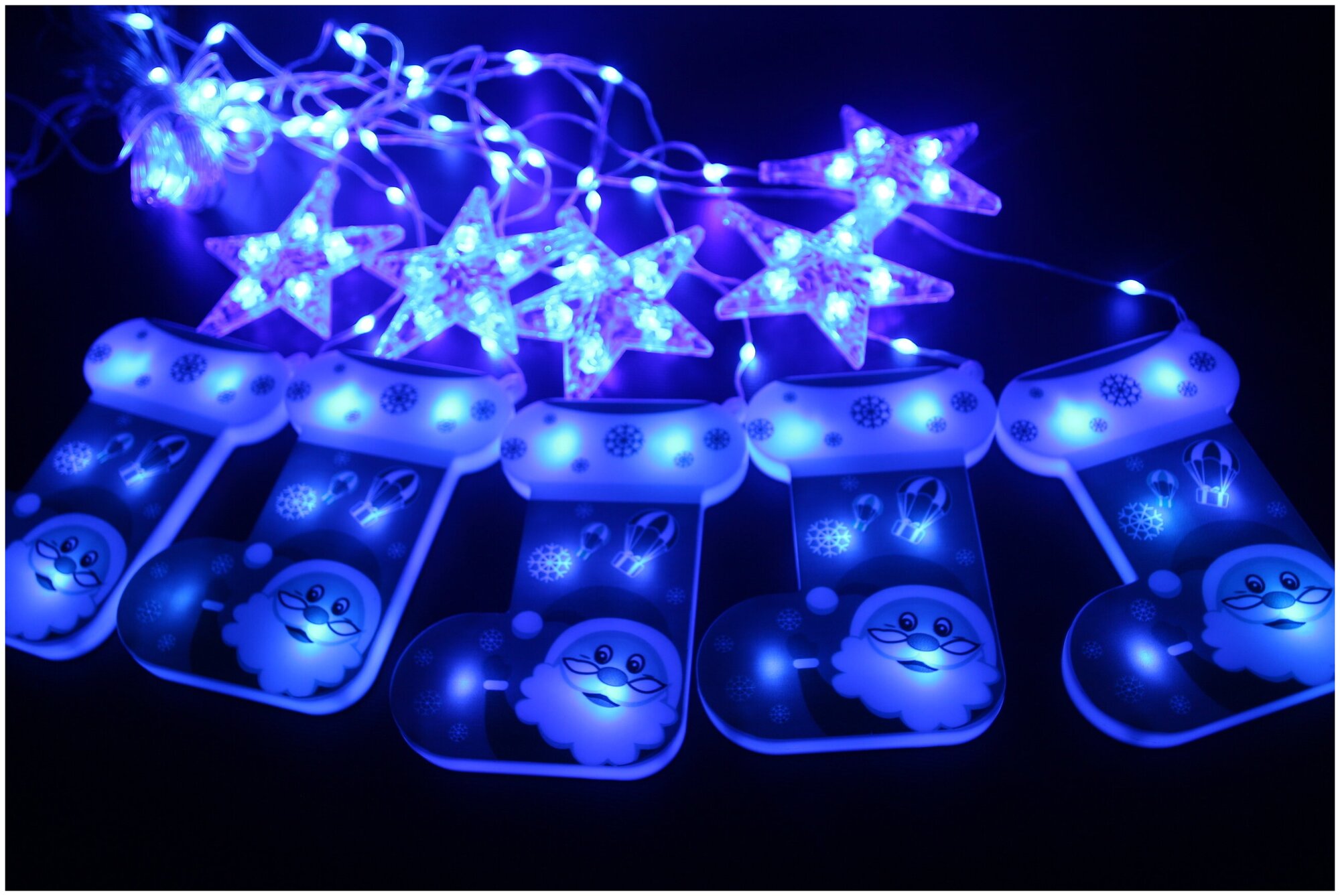 Гирлянда светодиодная карниз/ бахрома, "Сапоги и звёзды", 10 LED, синяя, 3 м, 8 режимов, с возможностью наращивания