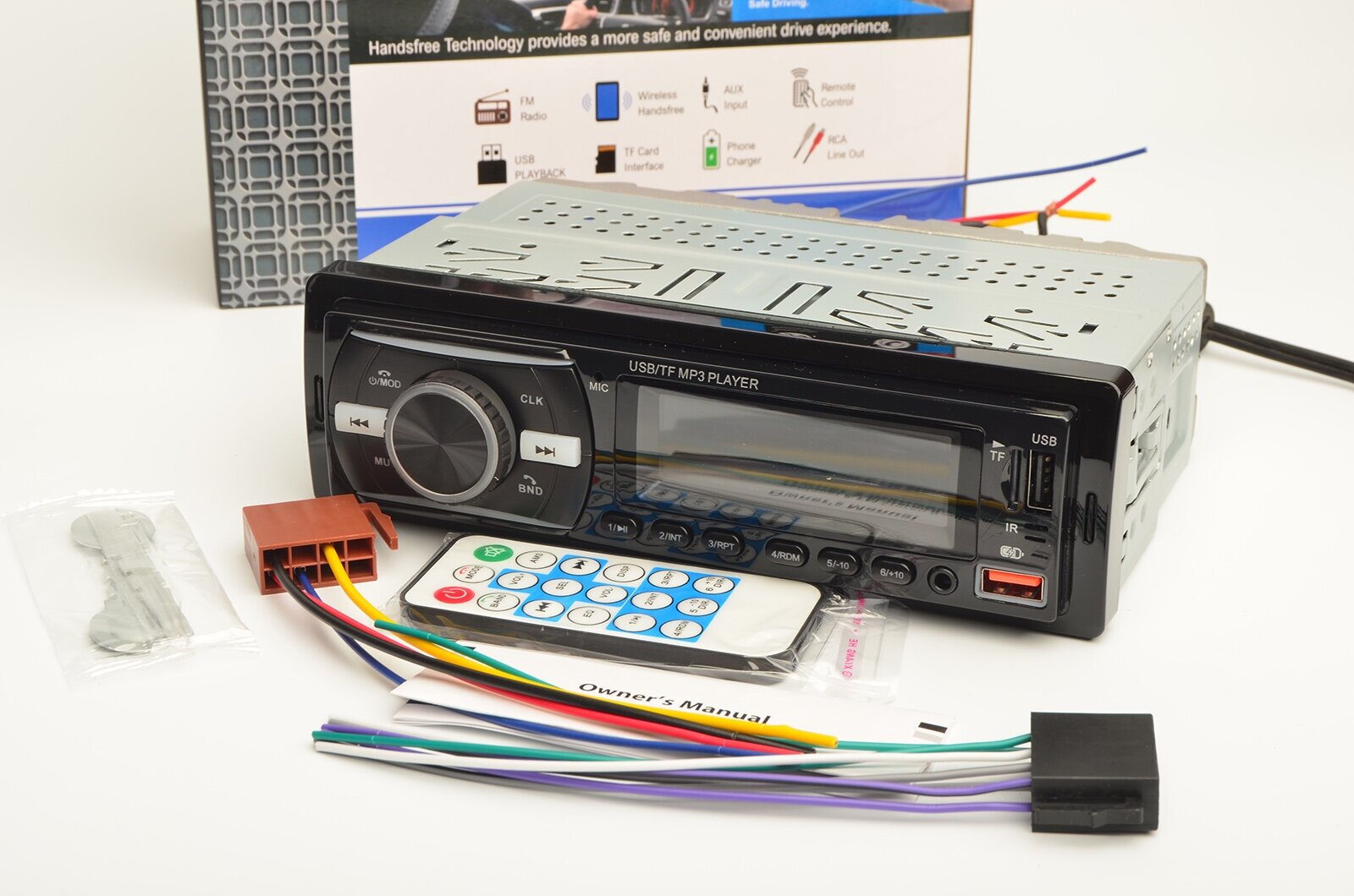 Автомагнитола 920 1DIN (Bluetooth, LCD, 2 USB/microSD/AUX/mp3/FM) несъемная, пульт, мультиподсветка