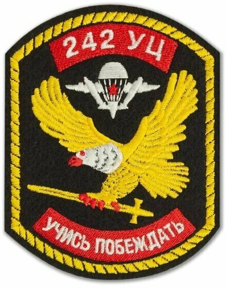 Шеврон 242-го учебного центра подготовки младших специалистов ВДВ в/ч 64818. С липучкой. Размер 70x90 мм по вышивке.