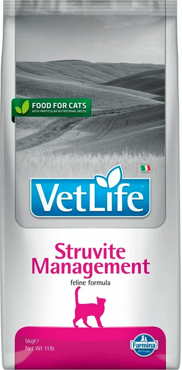 FARMINA VET LIFE FELINE STRUVITE MANAGEMENT для взрослых кошек при мочекаменной болезни струвиты и цистите (5 кг)