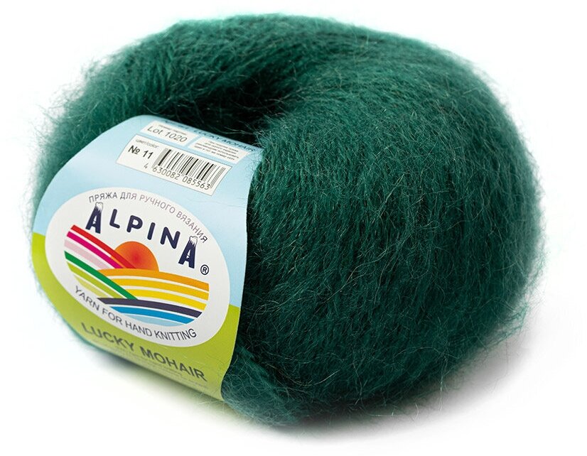 Пряжа Alpina "LUCKY MOHAIR" 10 шт. по 50 г 60% кид мохер, 40% акрил 150 м №11 изумрудный