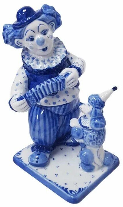 Статуэтка фарфоровая интерьерная "Клоун с пуделем" 14,5 см гжель фарфор ручная работа